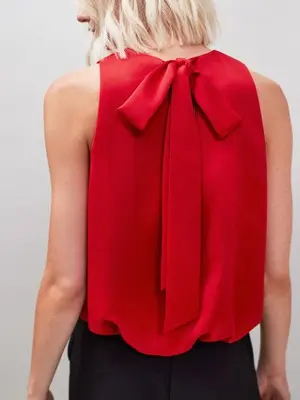 RO&ZO Sleeveless Bubble Hem Blouse - Red
