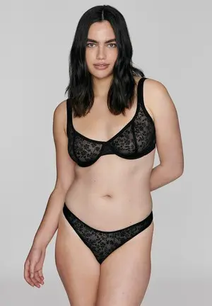 CUUP The Scoop Botanical Lace Bra - Black
