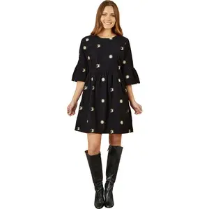 YUMI Cosmic Embroidered Cord Mini Dress - Black