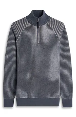 Bugatchi Merino Wool Quarter-zip Polo Sweater - Zinc
