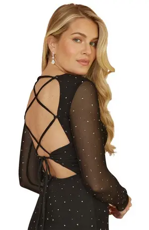 YUMI Sparkle Mesh Bodycon Midi Dress