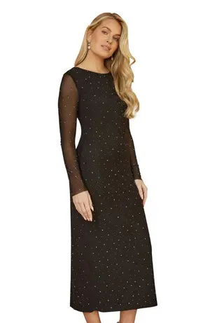 YUMI Sparkle Mesh Bodycon Midi Dress