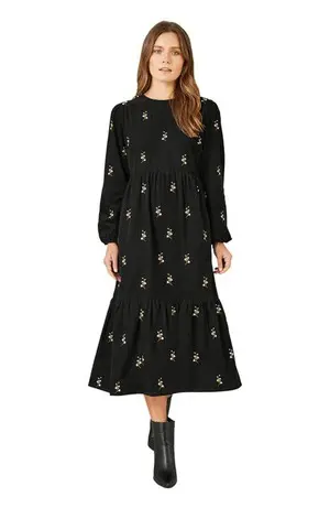 YUMI Long Sleeve Floral Midi Dress