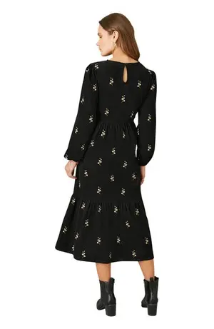 YUMI Long Sleeve Floral Midi Dress