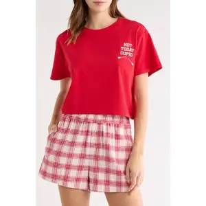 OPEN EDIT Boxy Crop Sleep T-shirt - Red Valentine Graphic