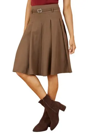 YUMI Pleated Midi Skirt With Belt