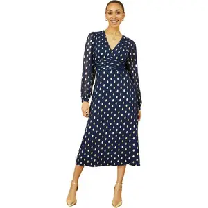 YUMI Foil Print Midi Dress - Navy