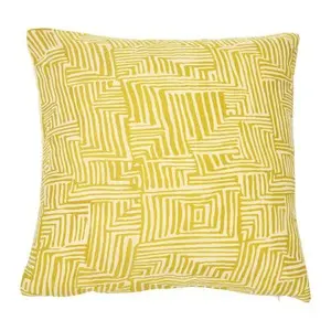 STORIED HOME Cotton Pillow With Kuba Cloth Pattern - Yellow