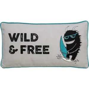 STORIED HOME Grey & Blue "wild & Free" Monster Pillow With Triangle Designed Back - White