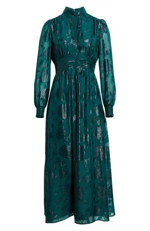 Anne Klein Metallic Floral Long-sleeve Dress