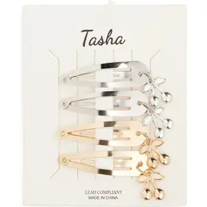 Tasha Set Of Four Cherry Snap Hair Clips - Gold Silver