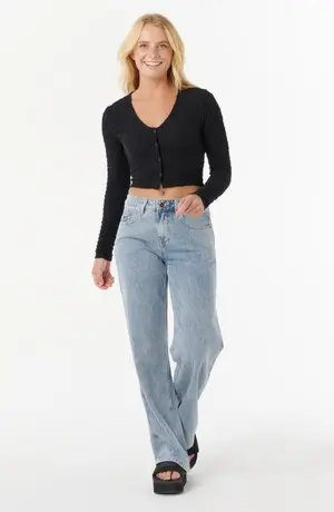 Rip Curl Textured Long Sleeve Crop Top - Black