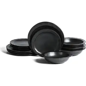 STONE + LAIN Oasis Stoneware 12-piece Dinnerware Set - Black