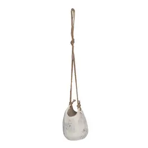 STORIED HOME Hanging Stoneware Planter With Jute Rope Hanger And Distressed Volcano Finish - White
