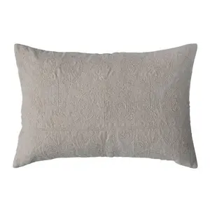 STORIED HOME 24 Inches Cotton Lumbar Pillow With Embroidered Paisley Pattern - Cream