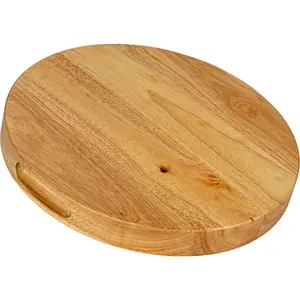 STORIED HOME Round Rubberwood Cheese And Cutting Board With Handles - Natural