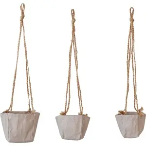 STORIED HOME Round Jute And Cotton Hanging Planters - Natural