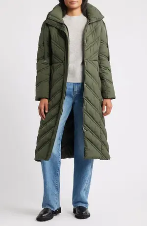 Bernardo Longline Hooded Puffer Jacket - Olive