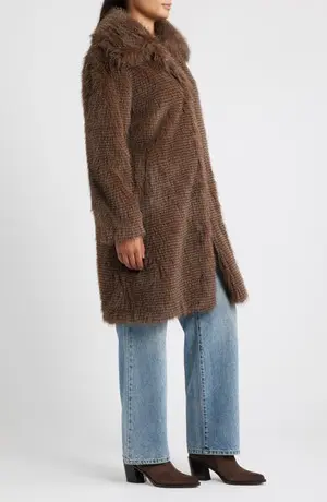 Bernardo Long Faux Fur Coat - Brown Mix