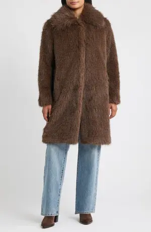 Bernardo Long Faux Fur Coat - Brown Mix