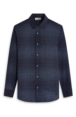 Bugatchi Julian Shaped Fit Gradient Check Cotton & Cashmere Button-up Shirt