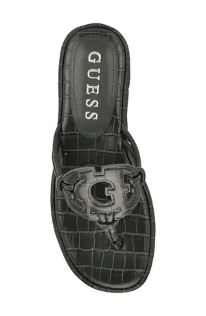 Guess Saime Croc Embossed Sandal - Dark Green