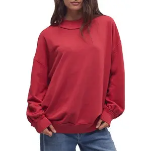 Free People Palm Springs Mock Neck Cotton Fleece Sweatshirt - Salsa