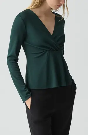Theory Gathered Neck Knit Top - Viridian
