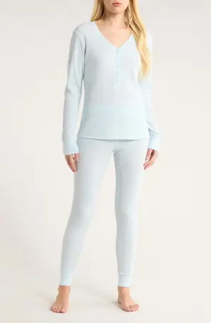 Nordstrom Cotton Blend Waffle Thermal Pajamas - Blue Delicate