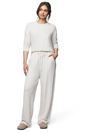 Splendid Supersoft Trim Wide Leg Pants - Pale Oak White Heather