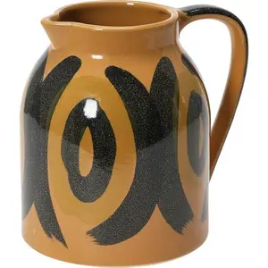 STORIED HOME Bloomingville Decorative Hand Painted Stoneware Pitcher - Brown
