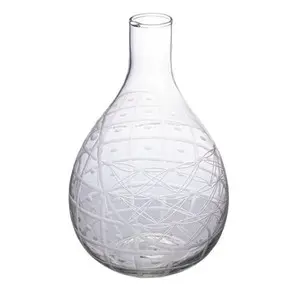 STORIED HOME Round Hand-blown Etched Reclaimed Glass Pitcher - Clear