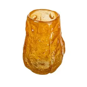 STORIED HOME Organically Shaped Glass Vase Or Candle Holder - Orange