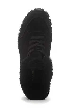 275 CENTRAL Genuine Shearling Lined Suede Sneakers - Black