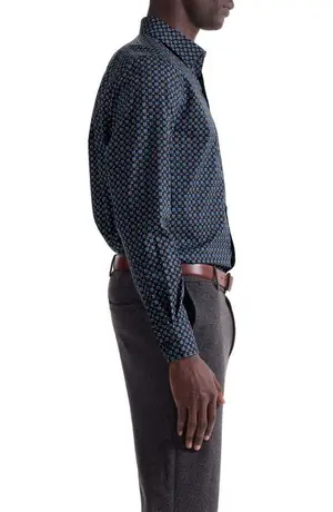 Bugatchi Julian Shaped Fit Geo Print Stretch Cotton Button-up Shirt - Teal