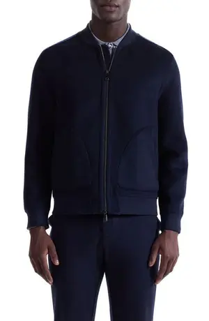 Bugatchi Brushed Wool Blend Bomber Jacket - Navy