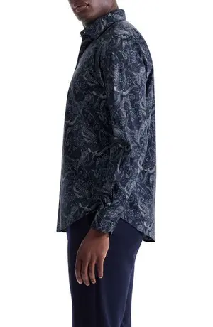 Bugatchi Axel Trim Fit Paisley Stretch Cotton Button-up Shirt - Navy
