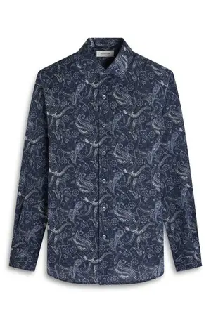 Bugatchi Axel Trim Fit Paisley Stretch Cotton Button-up Shirt - Navy