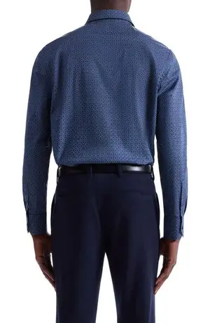 Bugatchi Julian Shaped Fit Medallion Print Stretch Cotton Button-up Shirt - Navy