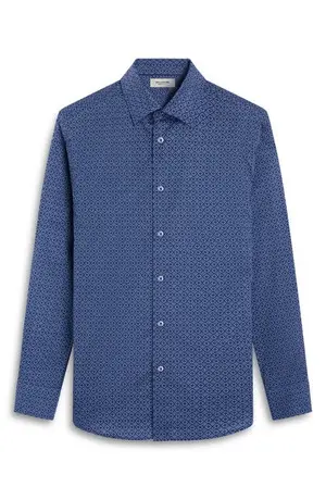 Bugatchi Julian Shaped Fit Medallion Print Stretch Cotton Button-up Shirt - Navy