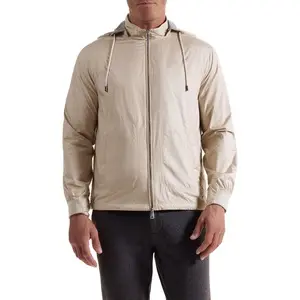 Bugatchi Water Repellent Windbreaker With Removable Hood - Limestone