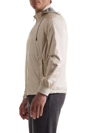 Bugatchi Water Repellent Windbreaker With Removable Hood - Limestone