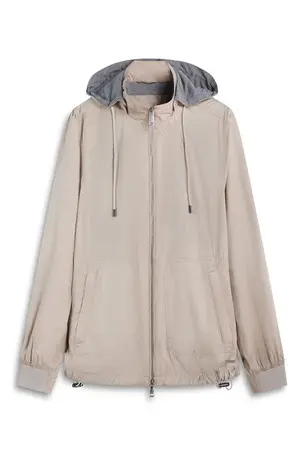 Bugatchi Water Repellent Windbreaker With Removable Hood - Limestone