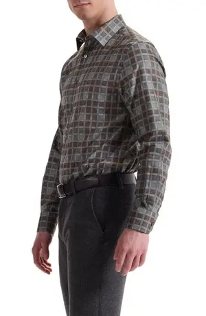 Bugatchi Julian Shaped Fit Check Cotton Button-up Shirt - Sienna