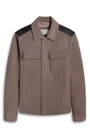 Bugatchi Hybrid Melton And Leather Trucker Jacket - Walnut