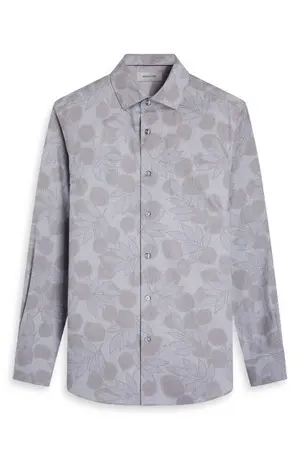 Bugatchi Axel Trim Fit Floral Cotton Button-up Shirt - Platinum