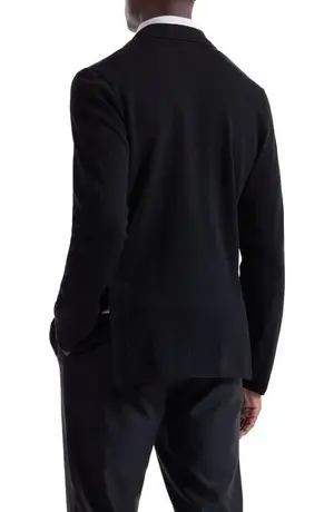 Bugatchi Double Breasted Sweater Knit Merino Wool Blazer - Black