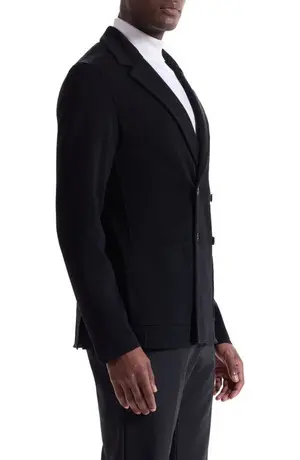 Bugatchi Double Breasted Sweater Knit Merino Wool Blazer - Black