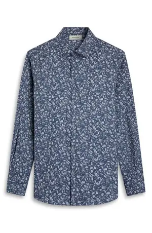 Bugatchi Julian Shaped Fit Floral Print Cotton Button-up Shirt - Navy