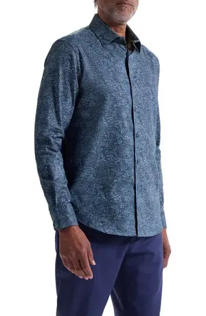 Bugatchi Julian Shaped Fit Paisley Cotton Button-up Shirt - Navy